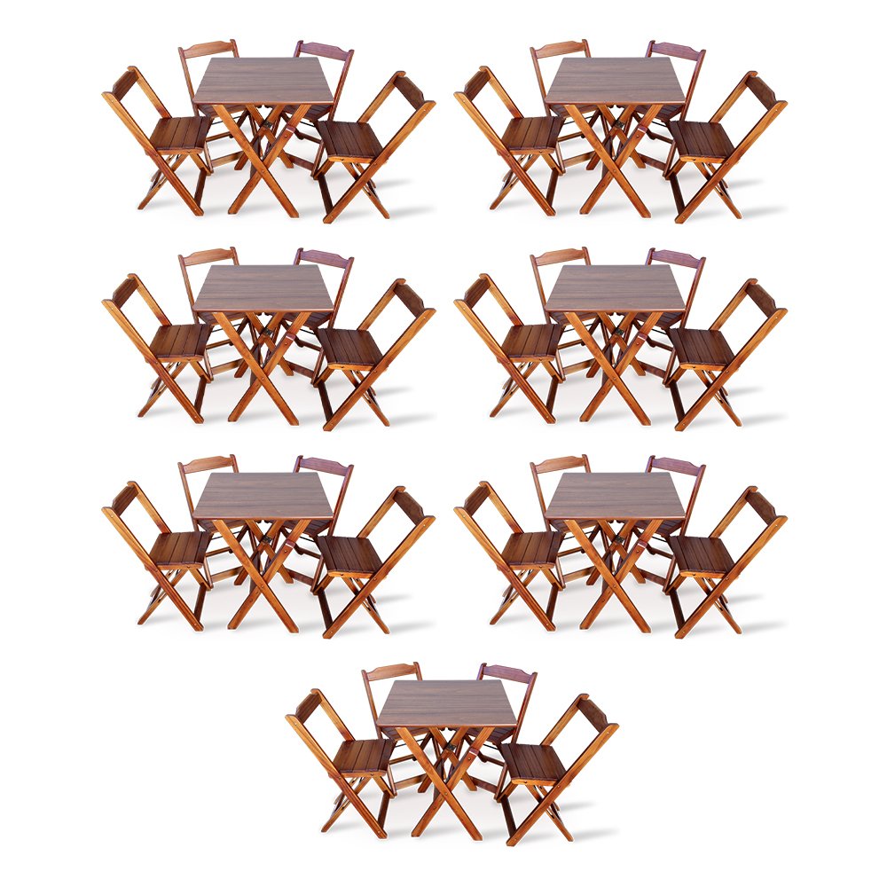 Kit 7 Conjunto com Jogo de Mesa 70x70 com 4 Cadeiras Dobráveis - Imbúia | MadeiraMadeira