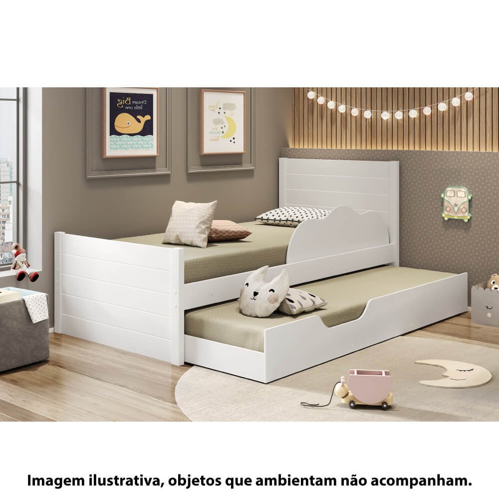 Bicama Infantil Woody com Grade de Proteção - Branco | MadeiraMadeira