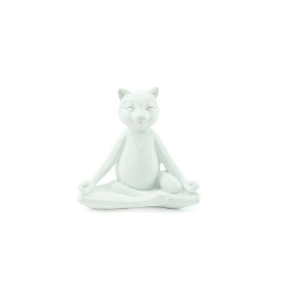 Escultura Gato Branco Yoga Posição de Lótus | MadeiraMadeira