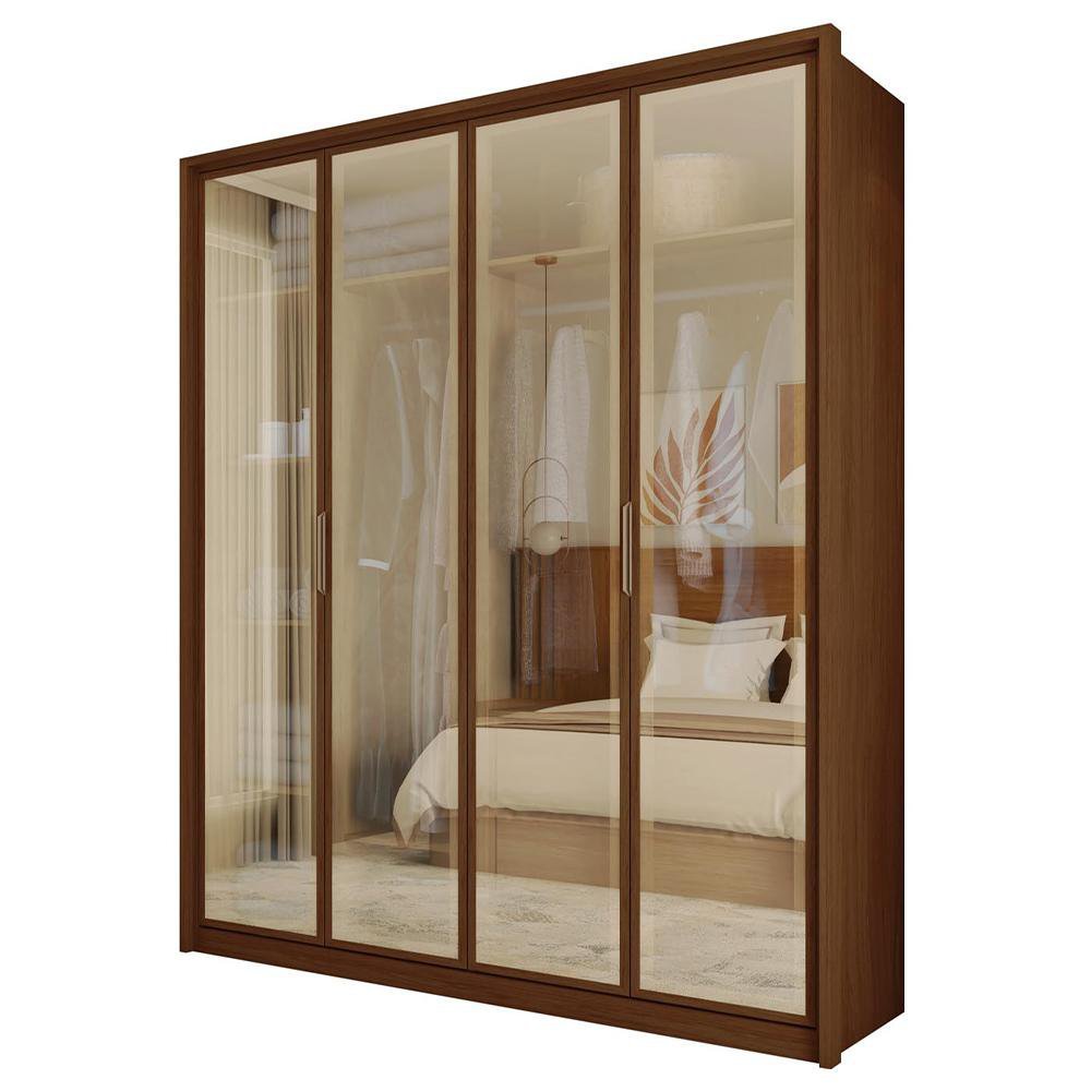 Guarda Roupa Grande Casal 4 Portas Espelho Marrom Reflecta | MadeiraMadeira
