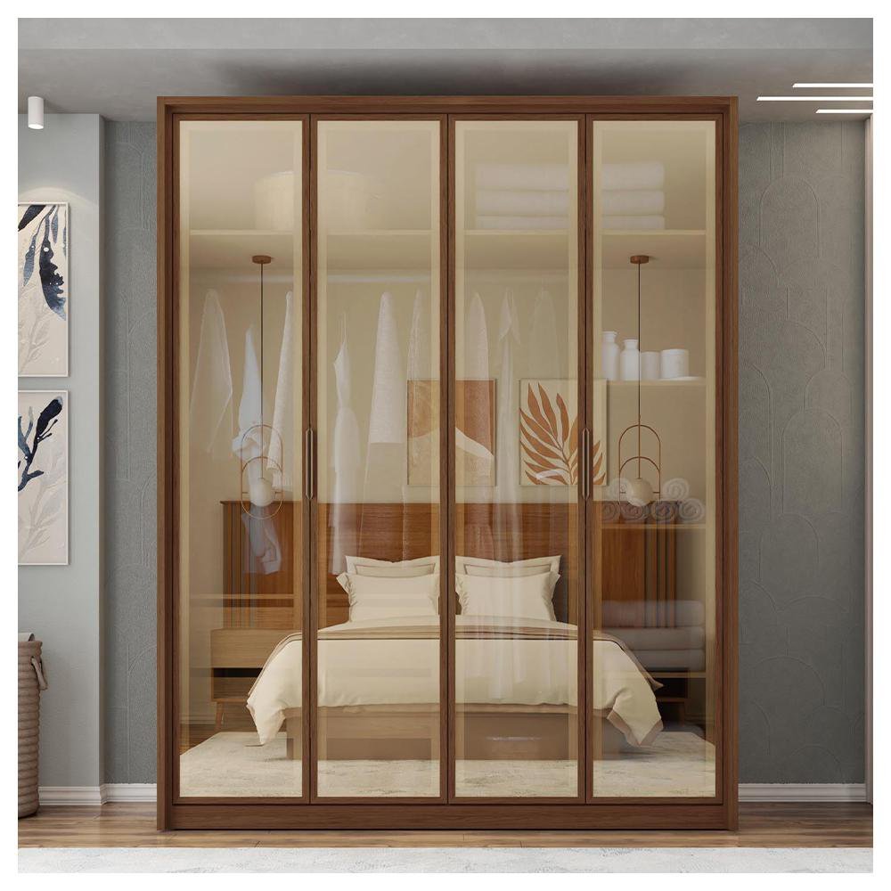 Guarda Roupa Grande Casal 4 Portas Espelho Marrom Reflecta | MadeiraMadeira
