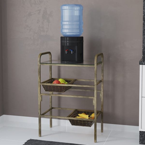 Fruteira Multiuso 2 Cestos para Cozinha Tampo de Vidro em Aço Junco ...