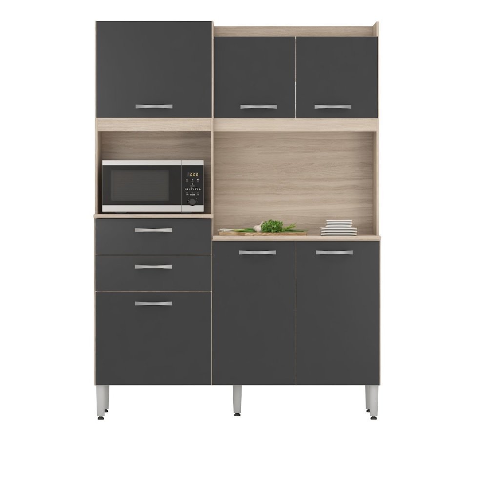Armário de Cozinha 6 portas Harmonia Bnn Decor Demobile Avena Grafite | MadeiraMadeira