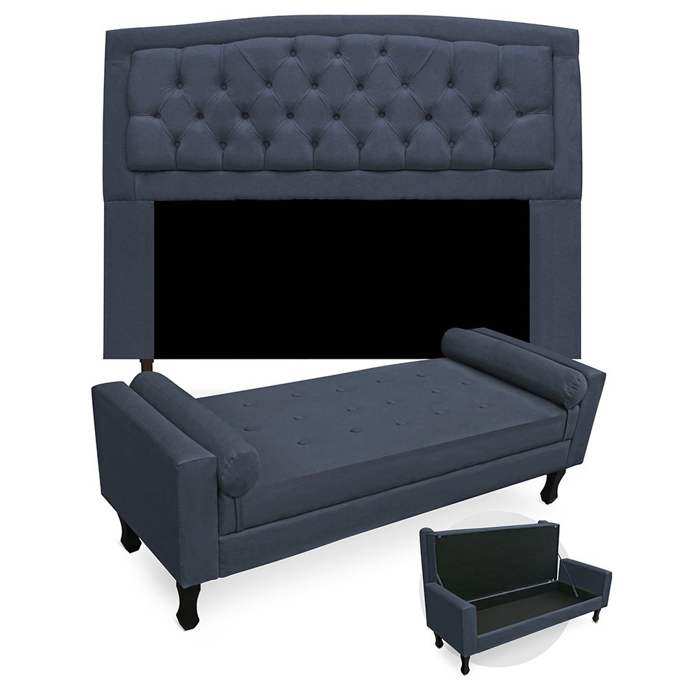 Kit Cabeceira Giovana e Calçadeira Felix Cama Box Queen 160 Cm Suede ...