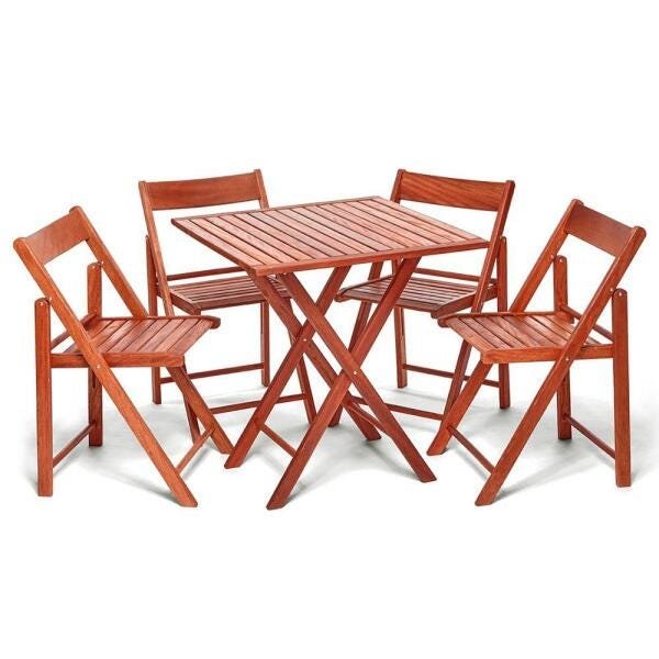 Jogo de Mesa Dobrável de Madeira com 4 Cadeiras Flexo Premium Guanandi | MadeiraMadeira