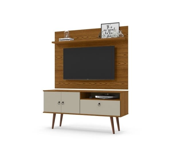 Rack com Painel Topázio Cumarú/Off White - Patrimar Móveis | MadeiraMadeira