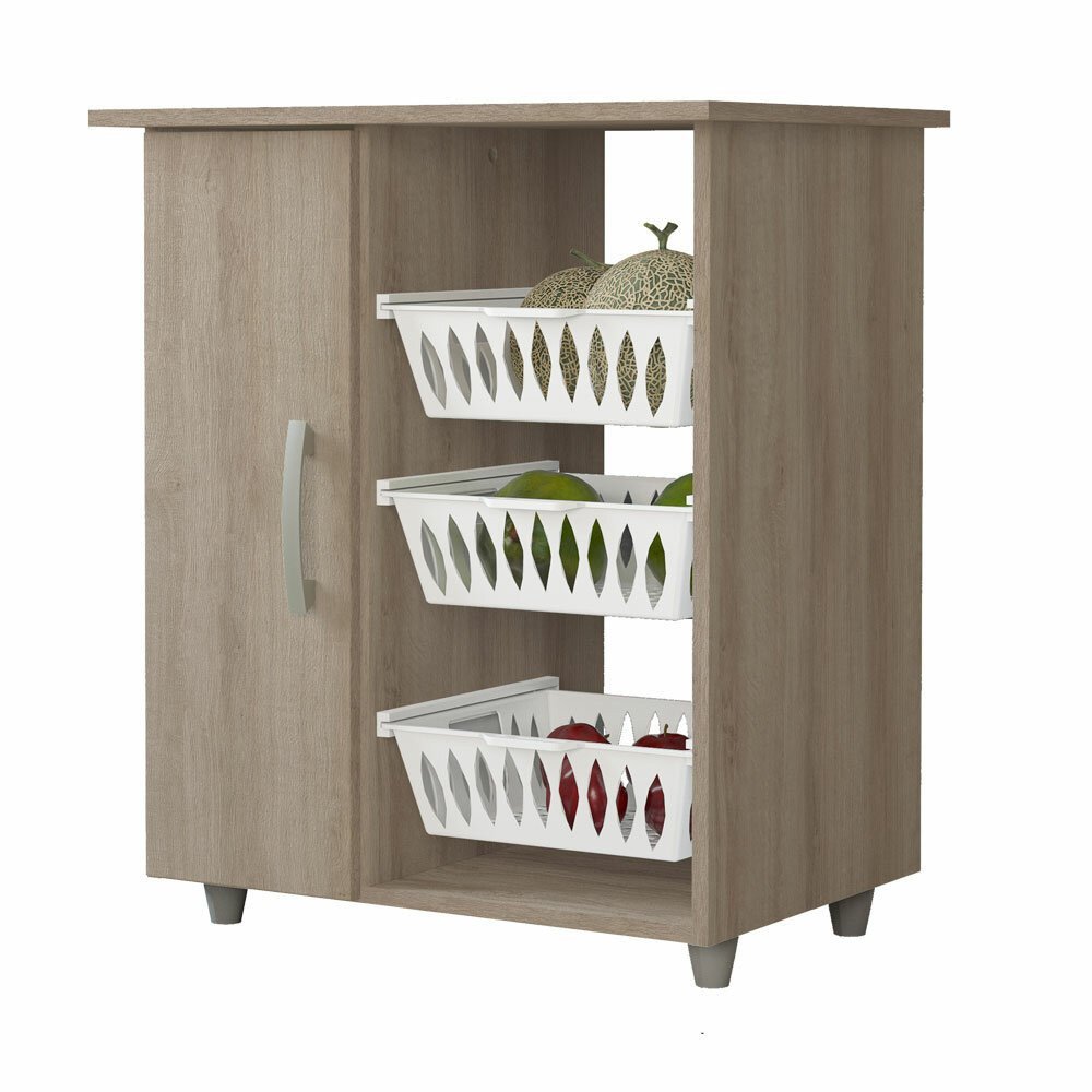 Balcão Multiuso 4571 MDP 1 Porta 3 Cestas Móveis Sul | MadeiraMadeira