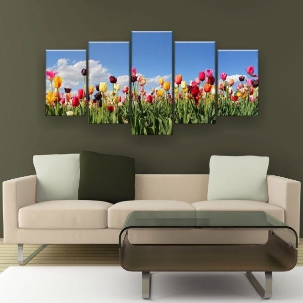 Quadro Decorativo Campo De Tulipas Céu Azul 129x61 5pc Sala ...