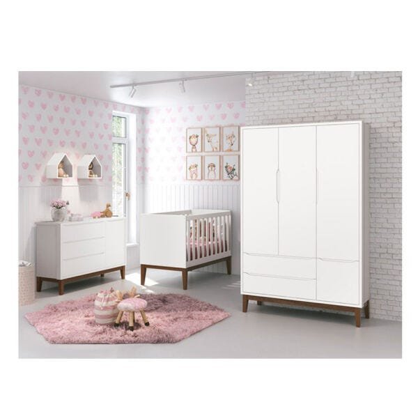 Kit Quarto Infantil Square Branco - Berço + Cômoda com Porta + Guarda ...