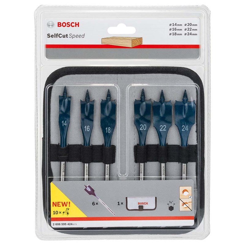 JOGO 6 BROCAS CHATAS PARA MADEIRA BOSCH SELF CUT SPEED 14 A 24 MM ...