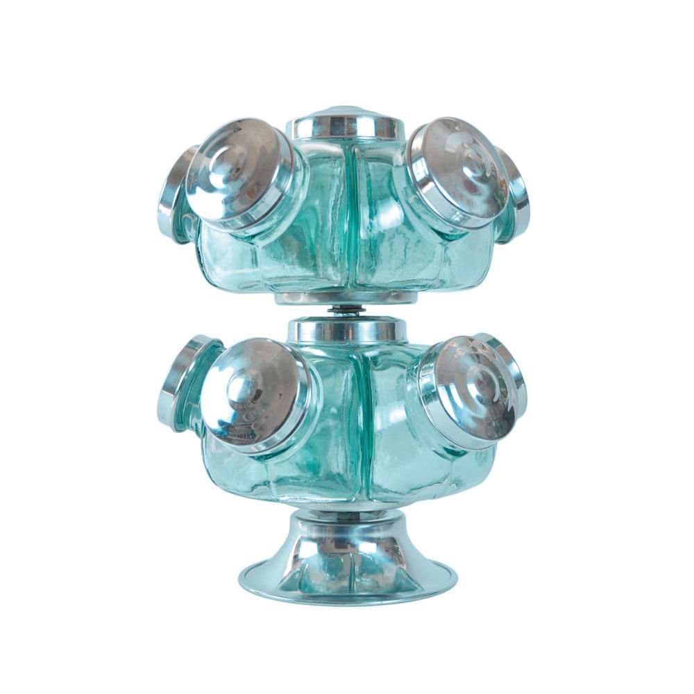 Baleiro De Vidro E Alumínio Pequeno Giratório 2 Andares | MadeiraMadeira