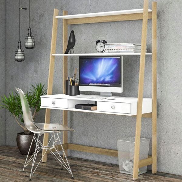 Mesa Escrivaninha Rt3098 2 Gavetas Movelbento Branco/Rustico Cestaplus ...