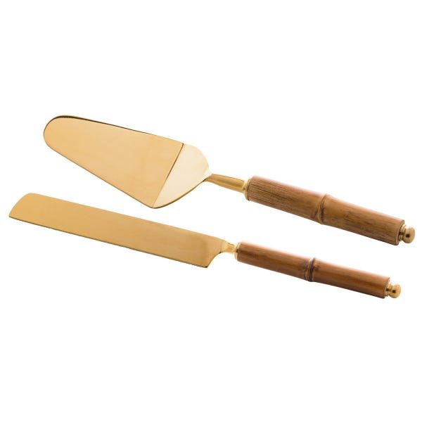 Conjunto 2 Peças Para Bolo Aço Inox e Bambu Dourado Wolff | MadeiraMadeira