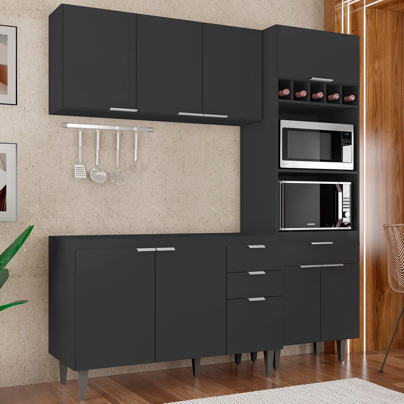 Armário de Cozinha Cp02 para Pia 120cm Pérola Z34 Preto - Mpozenato | MadeiraMadeira