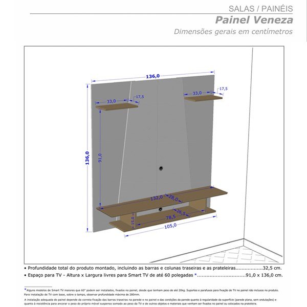 Painel Sala Veneza para TV até 50 Polegadas | MadeiraMadeira