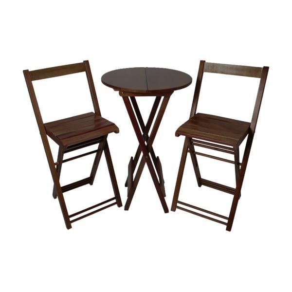 Conjunto de Mesa Bistrô de Madeira com 2 Cadeiras Dobrável Ideal para Bar e Restaurante Imbuia ...