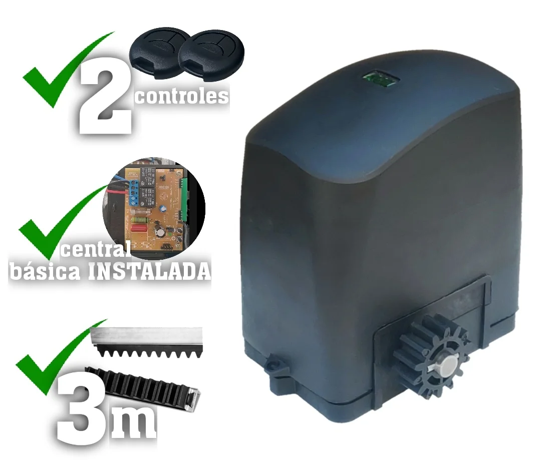 Motor Portão Kit Completo Kit Deslizante Rcg 300kg 1/5 3m 2c - 110v ...
