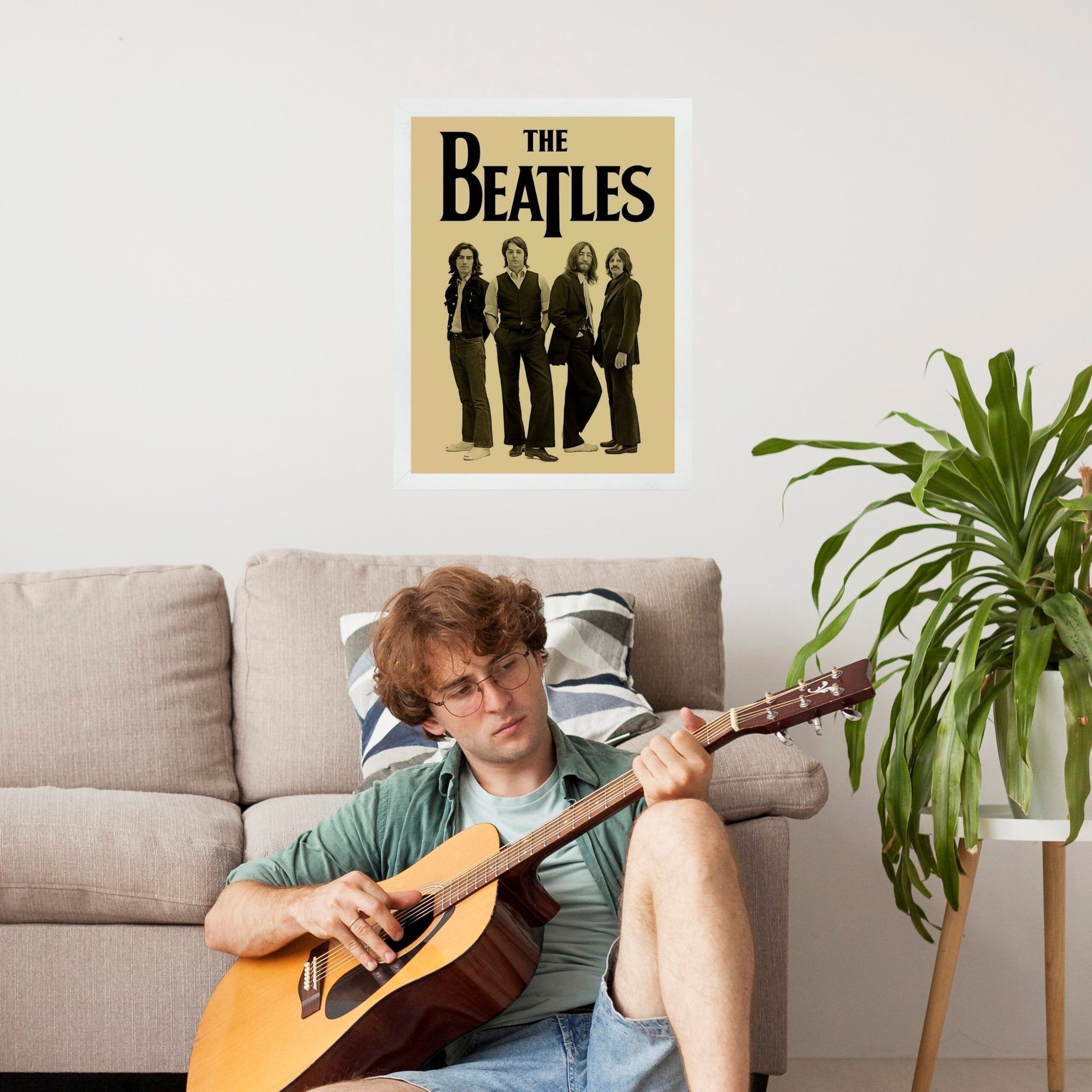 Quadro Poster Beatles Preto e Bege 33x24cm - com Vidro:moldura Branca ...