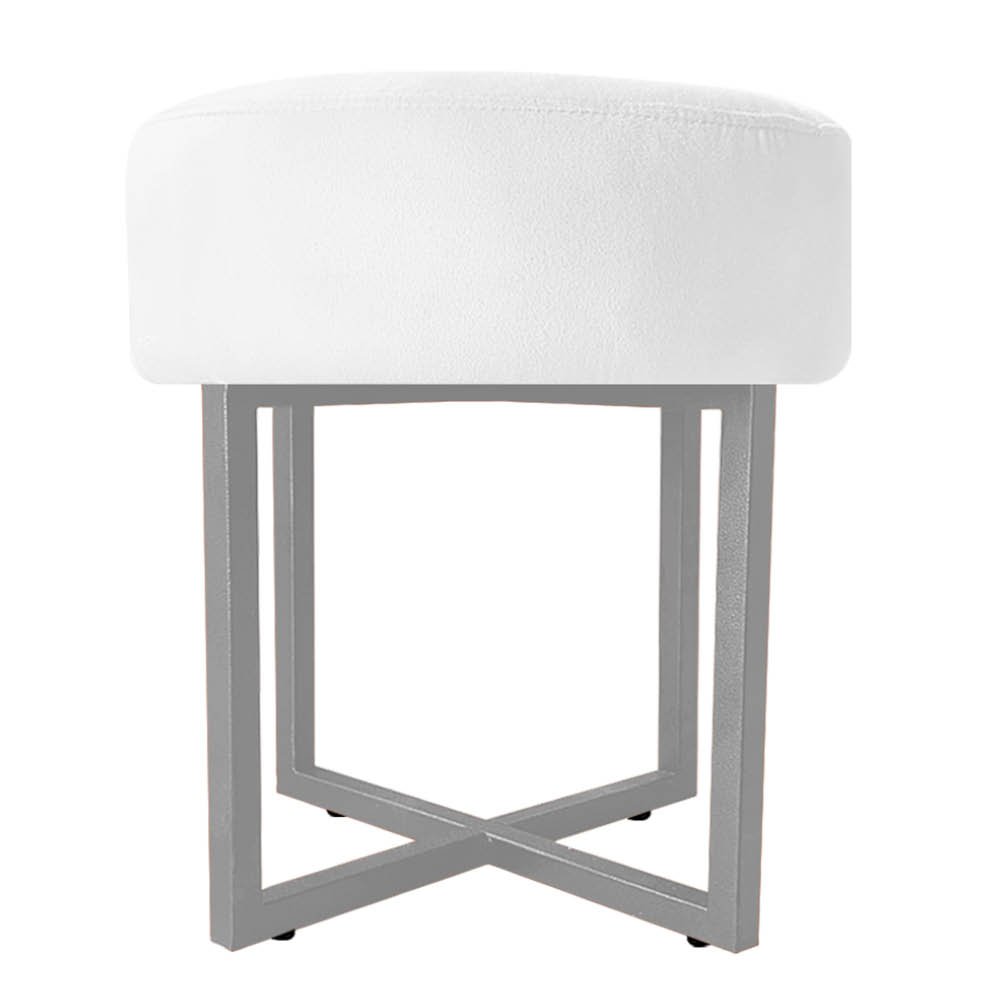 Kit 10 Puff Banqueta Gladis Estrela Redondo Industrial Penteadeira Ferro Prata Sintético Branco ...