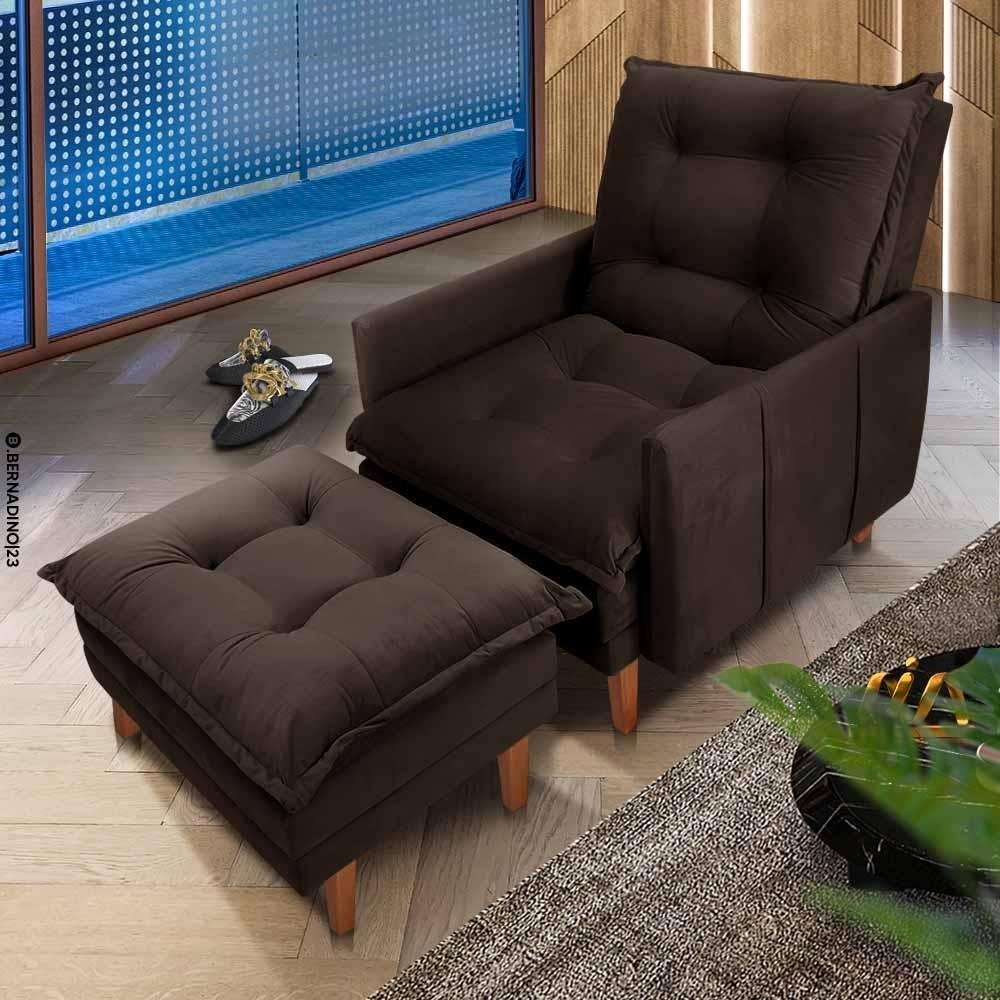 Poltrona Confortável Com Puff Veludo Marrrom Katrina Shop JM ...