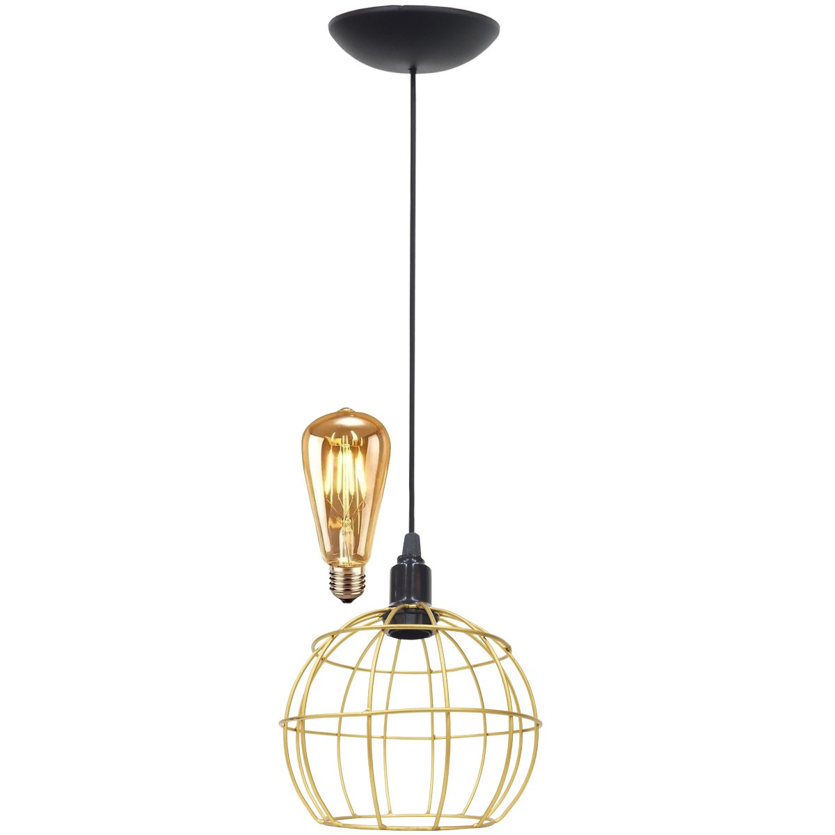 Pendente Aramado Teto Globo Luminária Lustre Retrô Balcão + Lâmpada Led ...