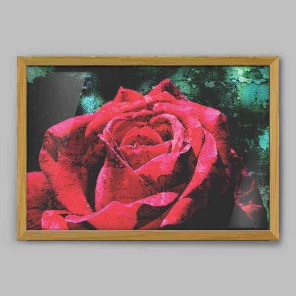 Quadro Flor Rosa Vermelha - 45x30cm - Moldura Caixa Madeira ...