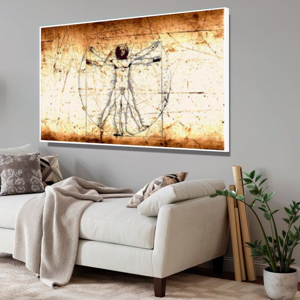 Quadro Leonardo Da Vinci Homem Vitruviano:60x40 cm/DOURADA | MadeiraMadeira