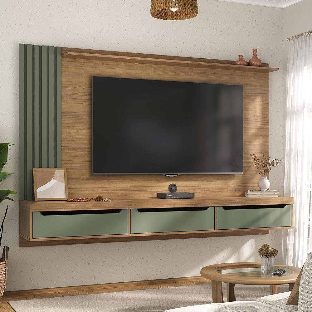 Painel Ripado para Tvs até 75 Polegadas Ribeirão Carvalho Menta ...