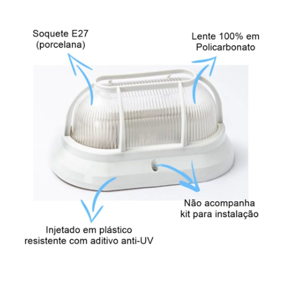 KIT 20 LUMINARIA TARTARUGA ARANDELA BRANCA EXTERNA COM GRADE | MadeiraMadeira