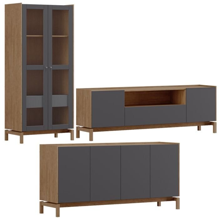 Cristaleira Balcao Buffet e Rack Sala de Estar Tauari Concret Milani ...