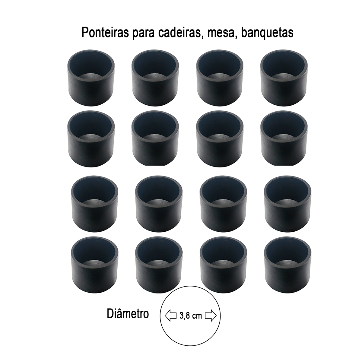 Ponteira 1 1/2 Redonda Externa PVC Preta - 16 Peças | MadeiraMadeira
