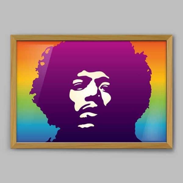 Quadro Jimi Hendrix Color - 60x40cm - Moldura Padrão Madeira ...