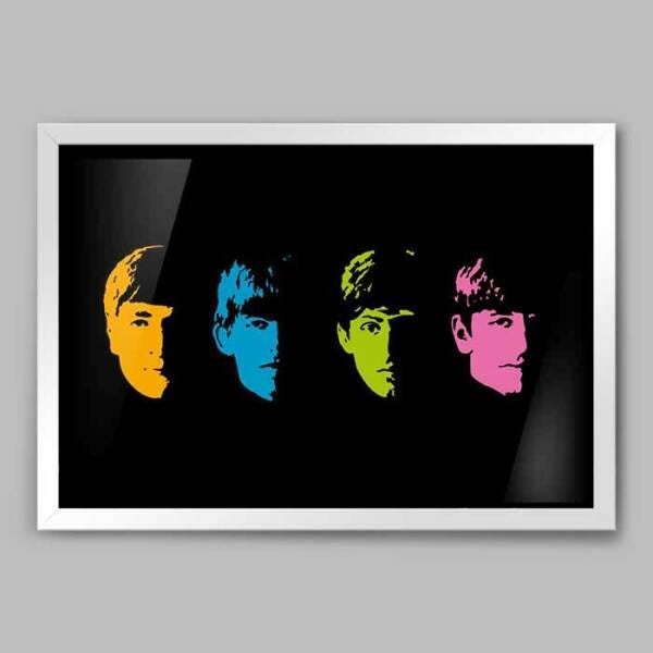 Quadro The Beatles Four Face - 60x40cm - Moldura Caixa Branco ...