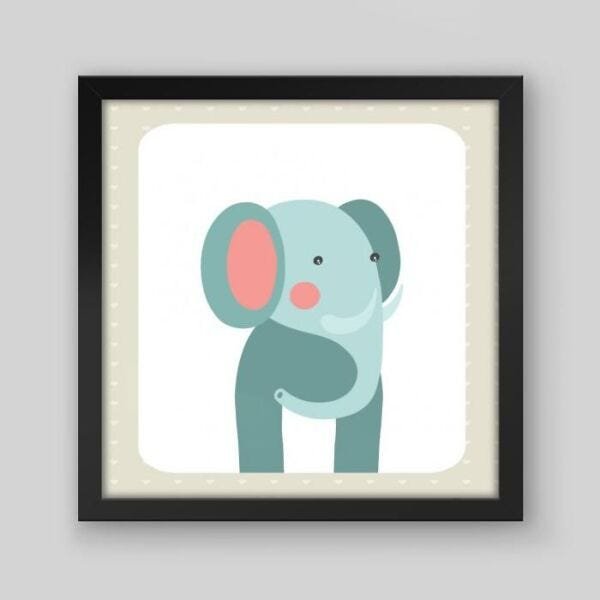 Quadro Infantil Elefante Cute - 30x30cm - Moldura Caixa Preto ...