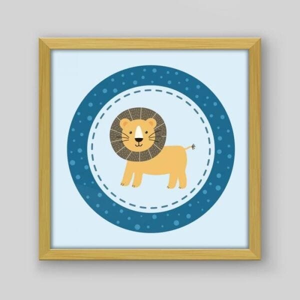 Quadro Infantil Lion Safari Cute - 40x40cm - Moldura Caixa Madeira ...