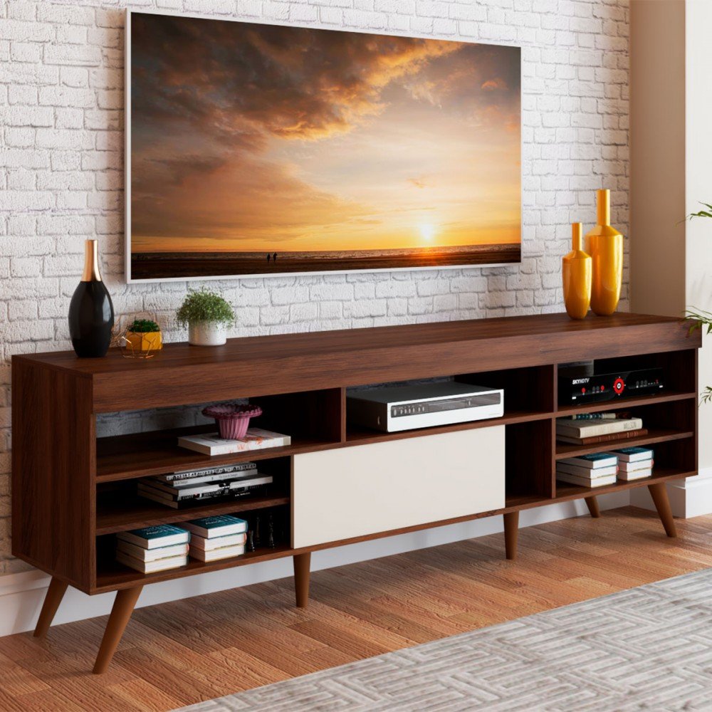 Rack para TV Até 55 Polegadas Celta Pé Retrô Seda/Off White - Panorama ...