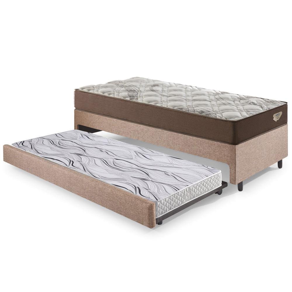Bicama Box Solteiro Linho Marrom 88x188x28 Cm com Colchão Relax ...