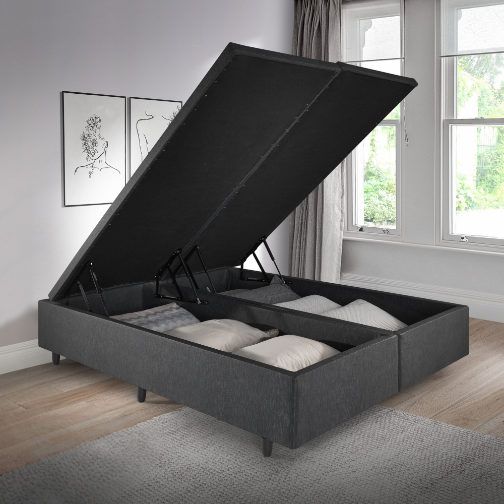 Cama Box Baú Queen 158x198x42 Courino Linho com Pistão a Gás ...