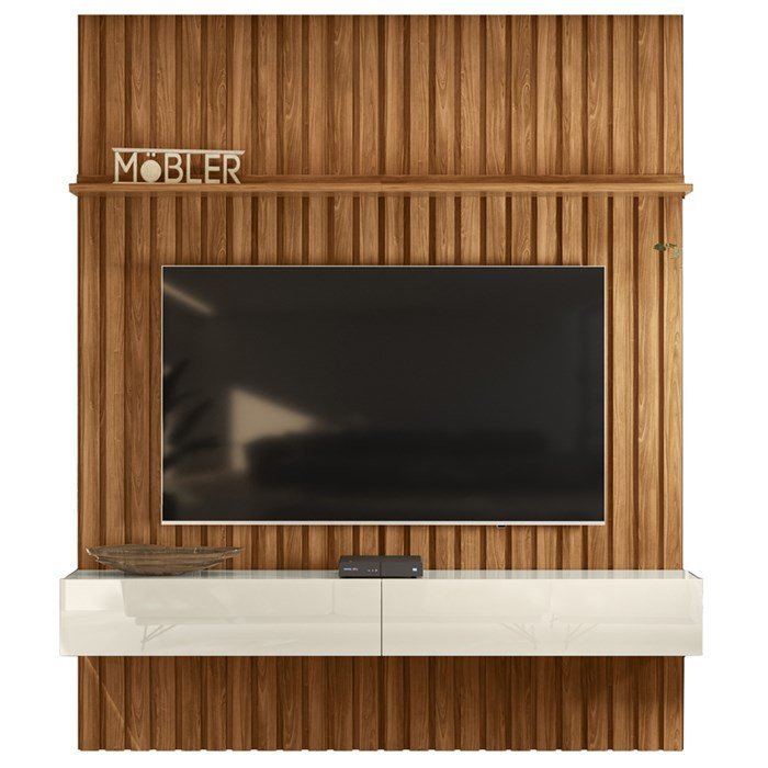Painel Ripado Placa TV 80 Projetta 218x200 Cinamo Mell Off White MBL ...