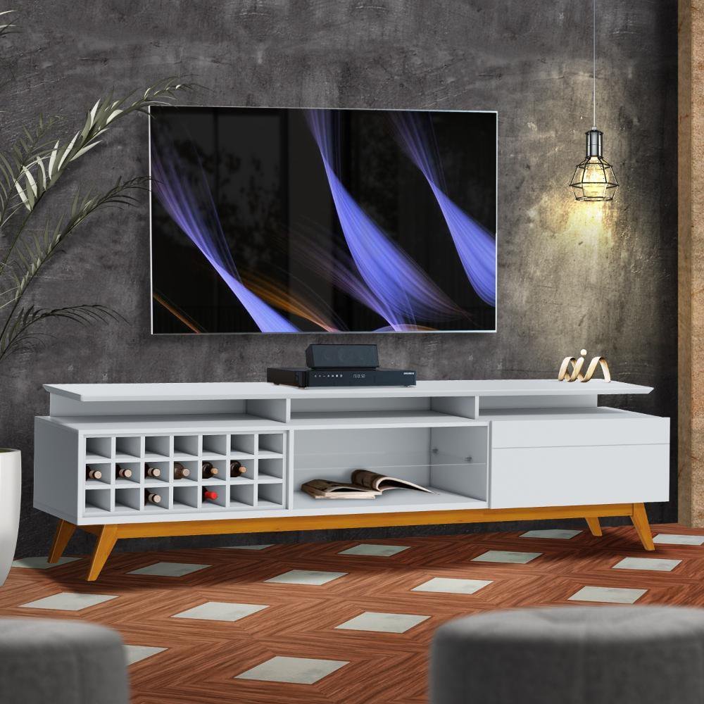 Rack Para Sala TV Até 60 Polegadas Com Adega 2.2 Branco Acetinado ...
