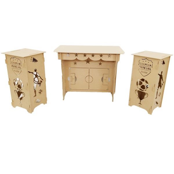 Kit MDF Futebol Campeão Masculino Mesa e 2 Cubos Cru 6mm | MadeiraMadeira