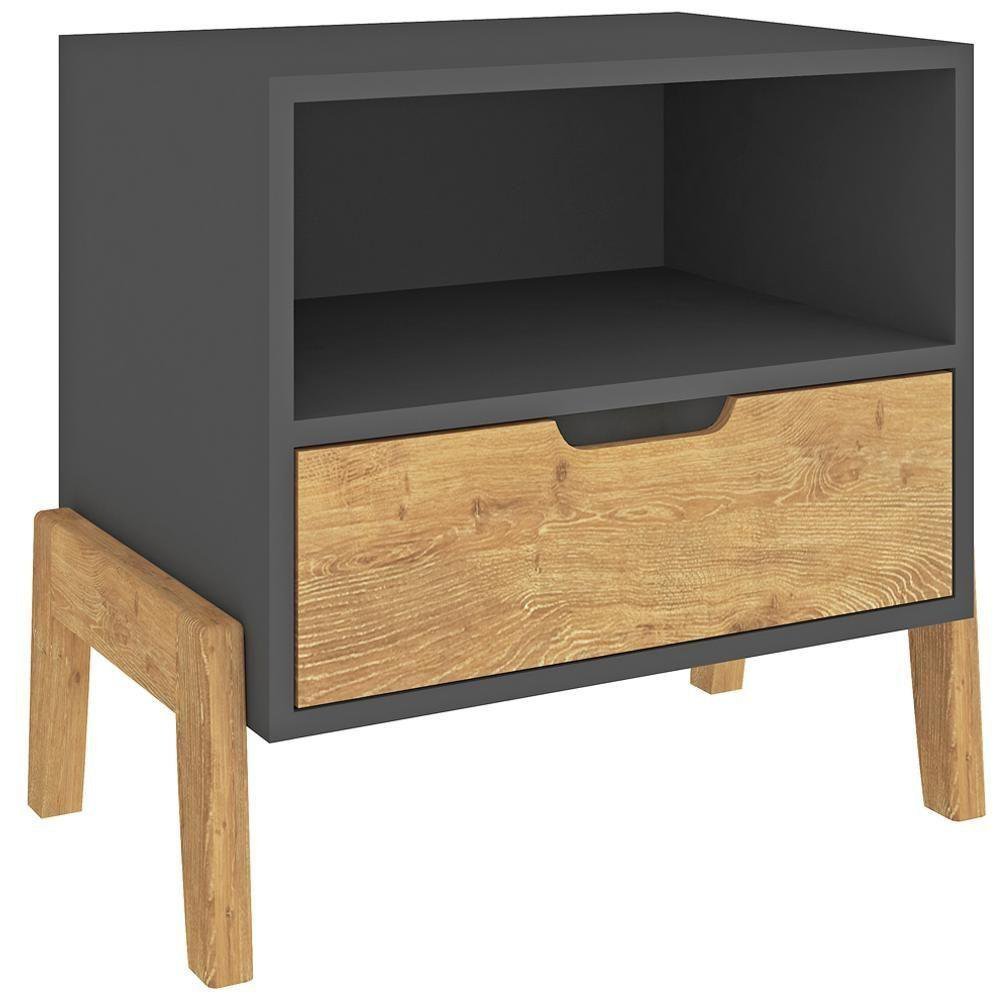 Mesa De Cabeceira 1 Gaveta Com Pes Madeira 1601 Grafite Wood ...