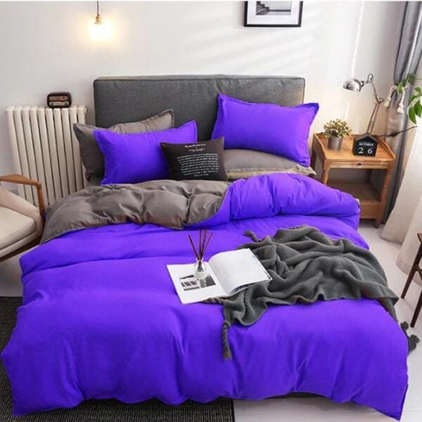 Jogo De Cama Casal Comum 7 Peças Com Edredom Roxo Cinza | MadeiraMadeira