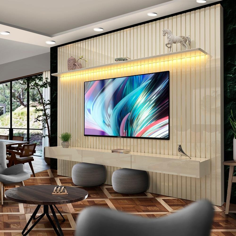Painel 85 Polegadas Com Led E Nicho 3 Gavetas Off White Anivia Shop Jm ...