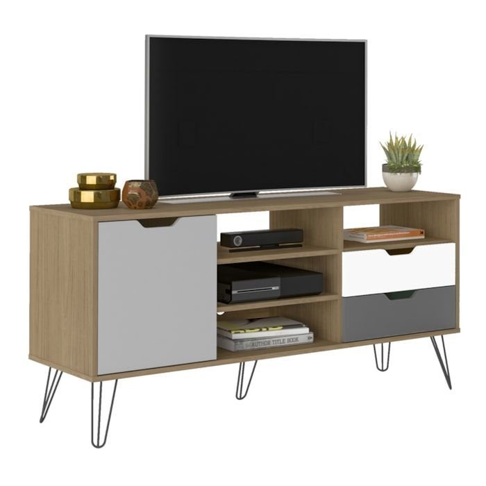 Rack Bancada Tv 60 Pol 140 Cm Grafite Prata Branco Carvalho Arly | MadeiraMadeira