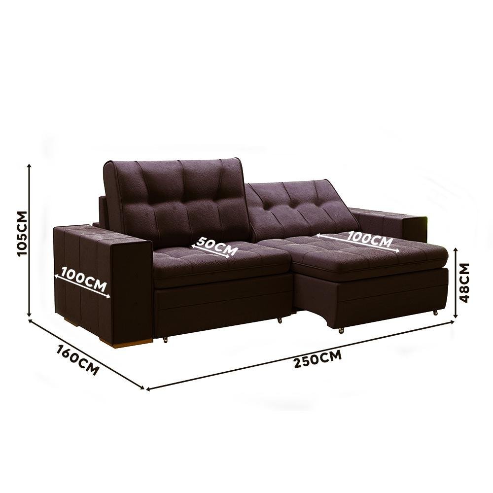 Sofá Grande Retrátil e Reclinável 2,50m Veludo Marrom New Elite Cromos ...