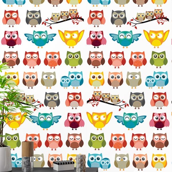 Papel de Parede Adesivo Animal Corujinhas - 014 | MadeiraMadeira