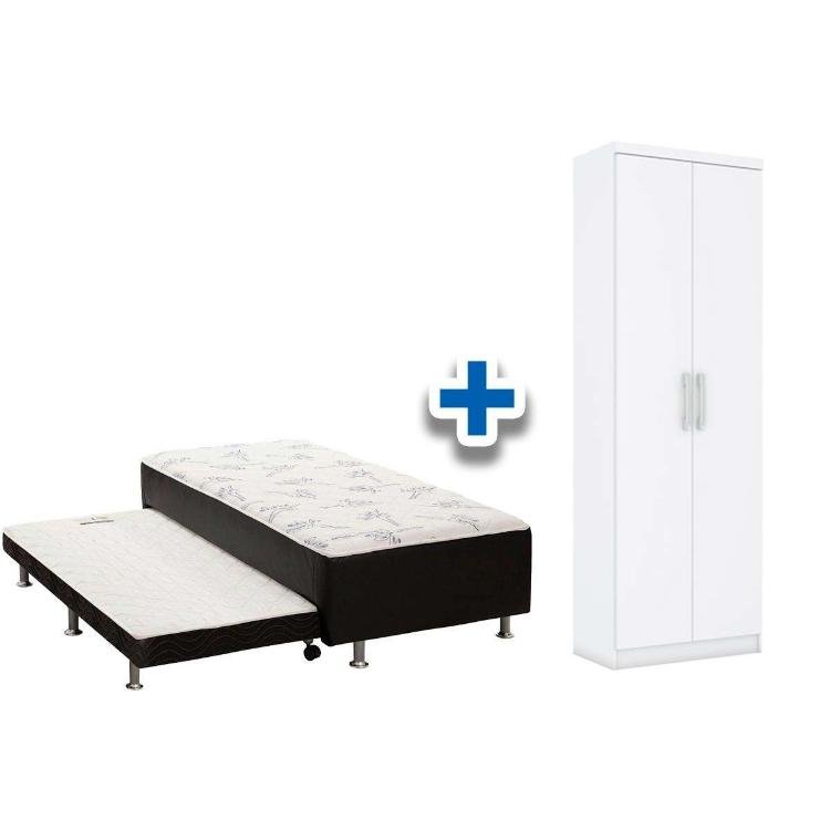 Cama Box Solteiro Conjugado Ortobom Black c/ Auxiliar + Armário ...