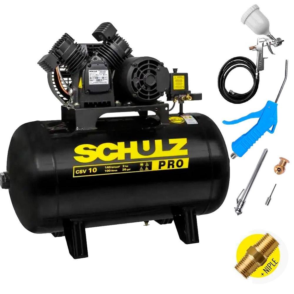 Compressor 10 Pés 100 Litros 140 Libras 2,0 HP CSV-10/100 PRO SCHULZ ...