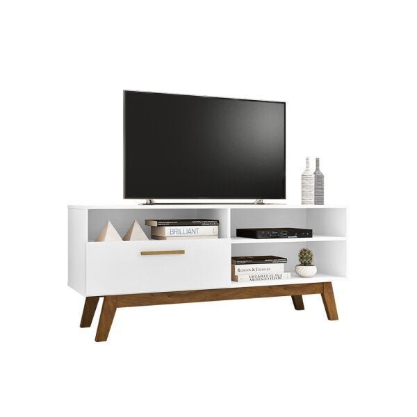 Rack para TV até 55 Polegadas Pés Madeira Retrô Paládio Móveis Bechara ...